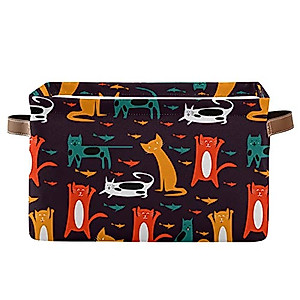 WELLDAY 1PCS Storage Basket Cat Kitten Large Foldable Storage Bin Cube Collapsible Organizer