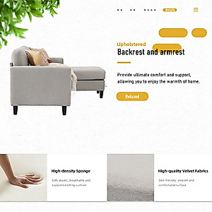 EDWINENE Sectional Sofa Couch, 3 Seat L Shaped Couch with Storage Chaise, Compact Small Couch with Reversible Ottoman for Living Room, Small Apartments, Office(Light Gray)