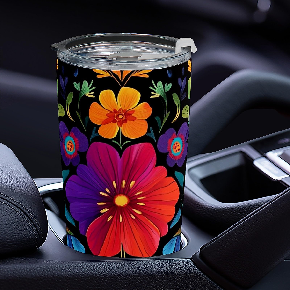 QWEUIOP 20oz Insulated Travel Coffee Mug Colorful Mexican Bird Flower Pattern Stainless Steel Tumbler with Lid Double Wall Vacuum Coffee Cup For Hot and Cold Drinks14111