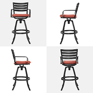 Pellebant Outdoor Bar Stools Set of 2 - Aluminum Swivel Barstools with Sunbrella Cushion, Cast Aluminum Patio High Chair Bistro Set (Red)
