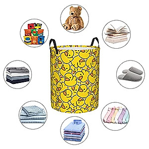 Gbuzozie 62L Round Laundry Hamper Cute Rubber Ducky Storage Basket Waterproof Coating Yellow Cartoon Ducks Organizer Bin For Nursery Clothes Toys