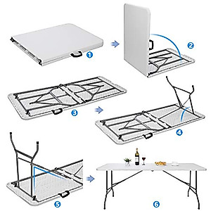 SUPER DEAL 6FT Folding Picnic Table for Outdoor, Portable Fold-in-Half Plastic Dining Picnic Party Table with Carrying Handle