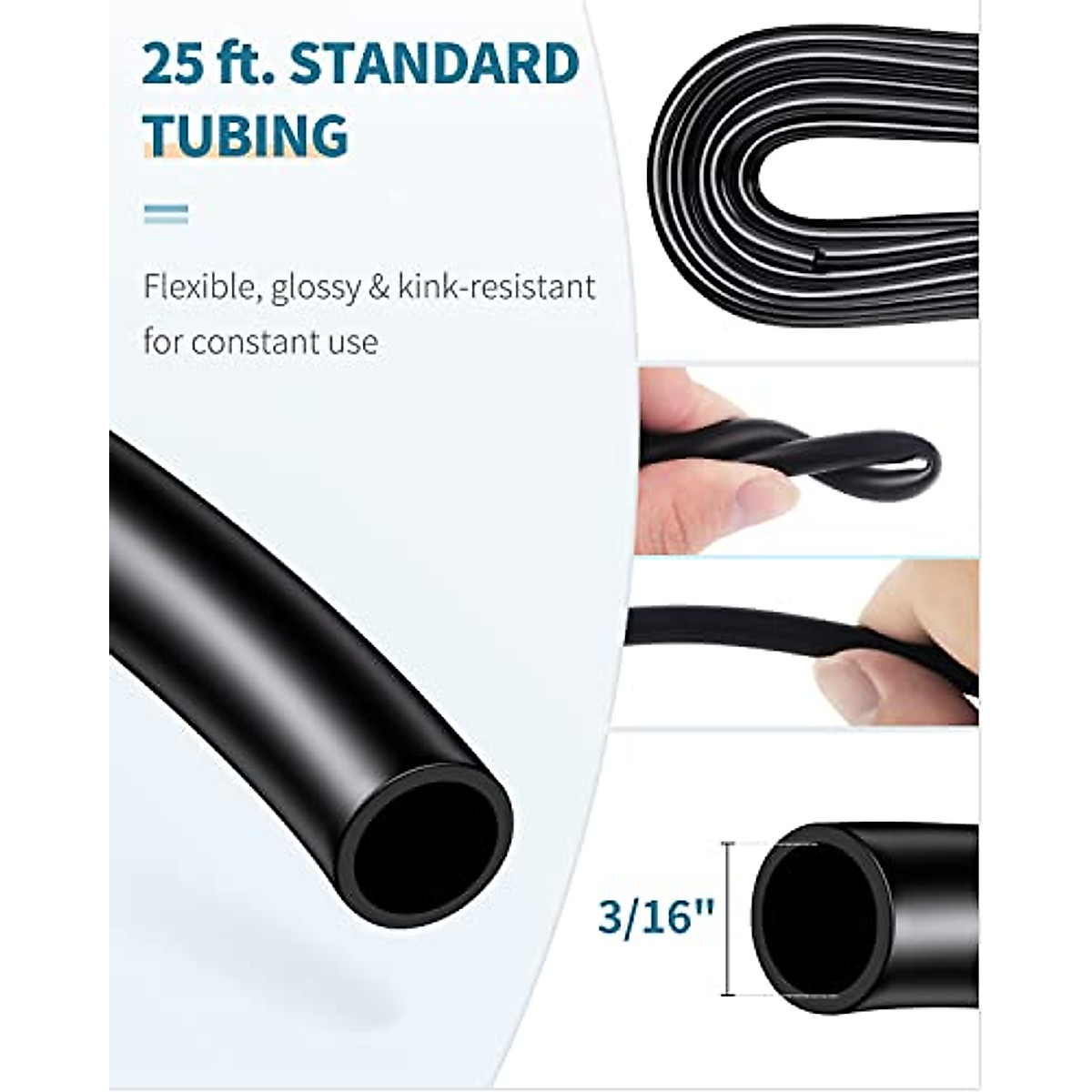 Pawfly 25 Feet Black Airline Tubing Standard Aquarium Air Pump Accessories Set with Suction Cups Connectors and Check Valves