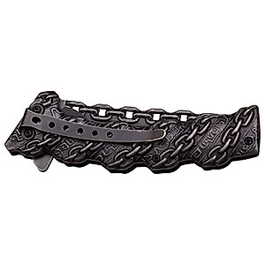 Tac-Force- Folding Pocket Knife –Stonewashed Finish Stainless Steel Blade and Handle with Sculpted Chain Link Design, Includes Pocket Clip, Tactical, EDC, Rescue - TF-859