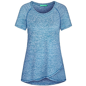 Kimmery Plus Size Tops for Women Workout Shirts Women Athleisure Wear Tops Sweat Wicking Fashion Function Cozy Raglan Short Sleeve Baseball Tee Solid Color Crew Neck Pilates Tops Light Blue XXL