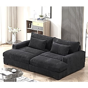 Container Furniture Direct Luxe Sleeper Sofa with Soft Corduroy Upholstery, Double Chaise Design, Convertible to Twin Size Bed, Modern and Comfortable Living Room Couch, Extra Large, Black