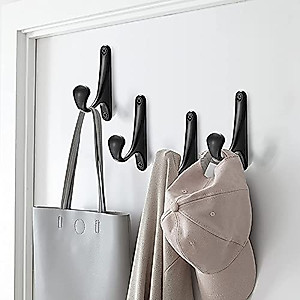 DECMATE 5 Packs Heavy Duty Wall Mounted Coat Hooks with 10 Screws Hardware Contemporary Metal Single Hooks Flat Black for Hanging Coat, Scarf, Bag, Towel, Cap, Cup, Hat …