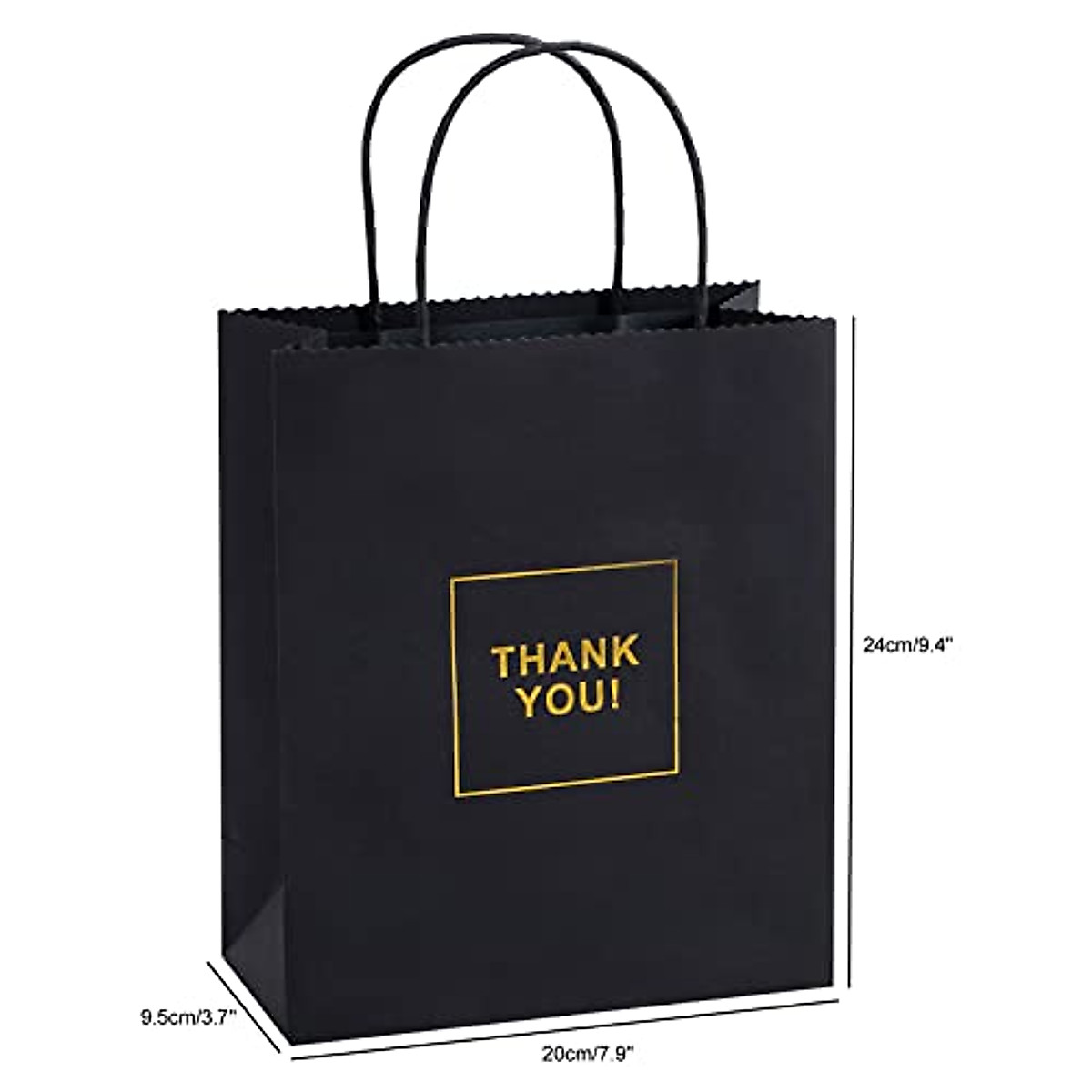 Dasofine Thank You Gift Bags 20pcs, 7.87"×3.7"×9.33" Thank You Bags with Handles, Sturdy Kraft Paper Bags with Handle, Gold Foil Black Thank You Bags for Retail, Wedding,Party, Baby Shower Shopping