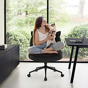 IWMH Armless Office Desk Chair with Wheels,Ergonomic Criss Cross Legged Computer Chair with Fabric Padded, Height Adjustable Wide Seat Vanity Chair,Mid Back Task Chair for Home, Bedroom (Black)