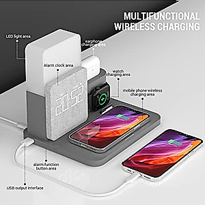 Wireless Charging Station, 3 in 1 Charging Station, Alarm Clock with Wireless Charger, Night Light, iPhone 12/13/14 Pro/13 Mini/13 Pro Max/12 pro, AirPods (Adapter Included)