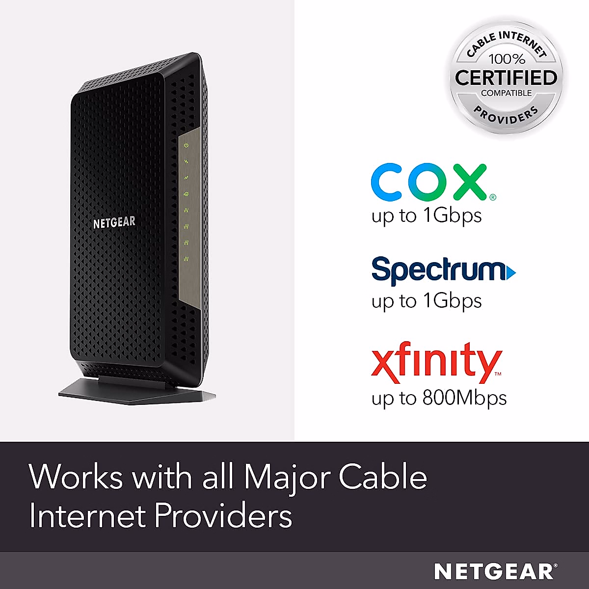NETGEAR Nighthawk Cable Modem CM1200 - Compatible with all Cable Providers including Xfinity by Comcast, Spectrum, Cox | For Cable Plans Up to 2 Gigabits | 4 x 1G Ethernet ports | DOCSIS 3.1, Black