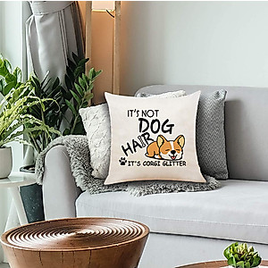XUISWELL Funny Quote It’s Not Dog Hair It’s Corgi Glitter Cotton Linen Throw Pillow Cover, Cute Corgi Gifts for Corgi Lovers, 18 x 18 Inch Cushion Case for Sofa Bed Home Decor