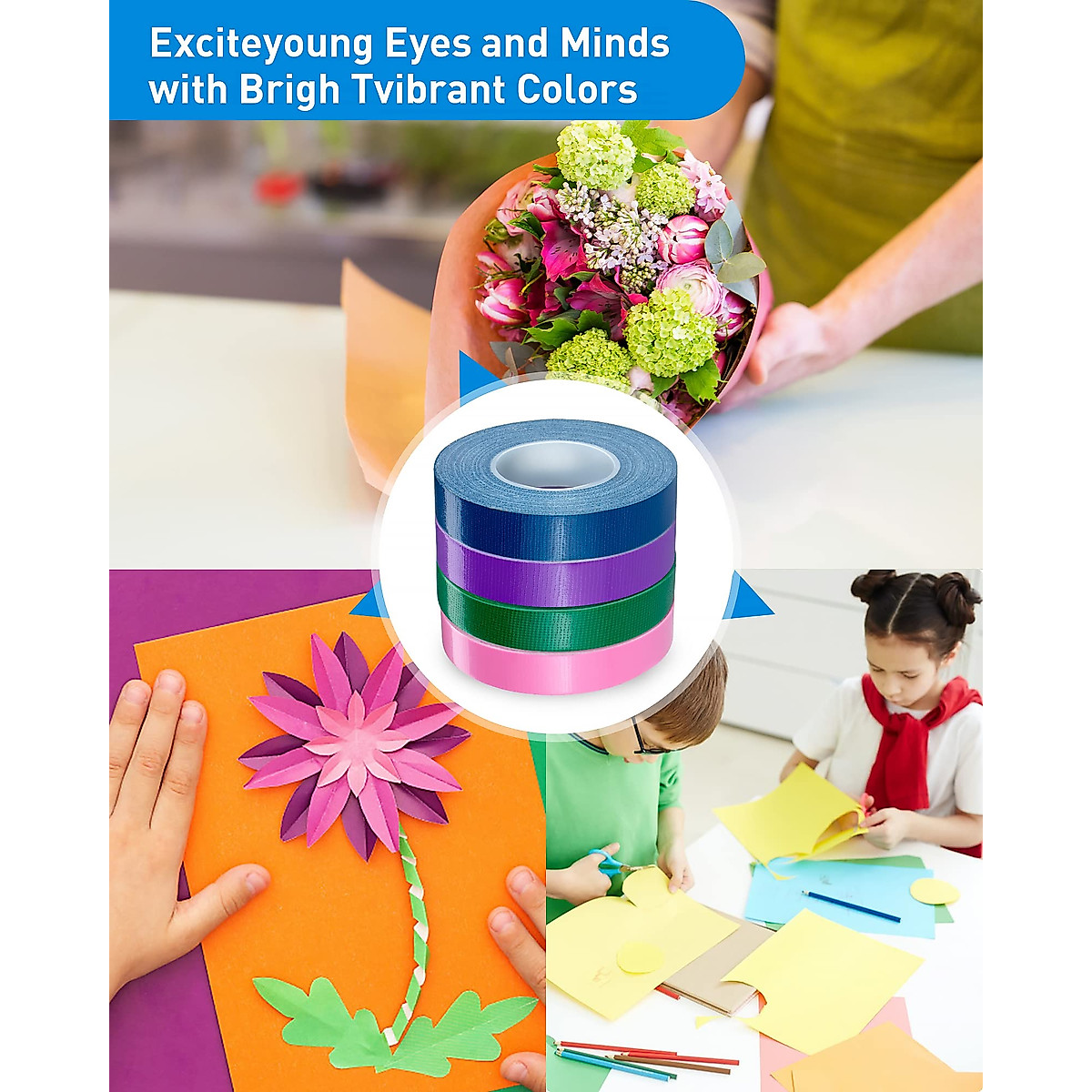 XEHAHOSH 4 Rolls Colored Duct Tape, Multi Use Water Pipe Tape, Waterproof Duct Tape, Multifunctional Tape for Handicrafts and Art, Make Use of No Residue, Easy to Tear by Hand, Great for Packaging.