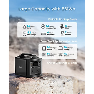 ORICO Portable Power Station 500w/ 650w Peak, Solar Battery Generator, 561Wh Backup Power Supply, 110V AC Output/60W PD for Camping, Trip, CPAP, Emergency and More