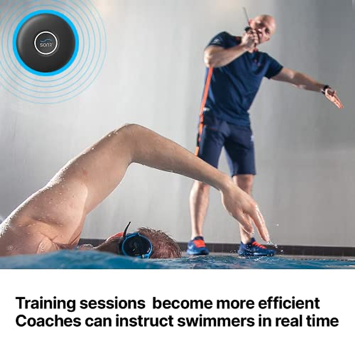 SONR Swim Coach Communicator, Waterproof, Underwater Communicator, Swimming, Swim, Coach Gifts, Bone Conduction, Real-time Coaching, Headphones, Metronome Black