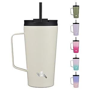 Konokyo Insulated Tumbler with Handle and Straw, 18 OZ Travel Coffee Mug Stainless Steel Cup Metal Water Bottle,Angel White