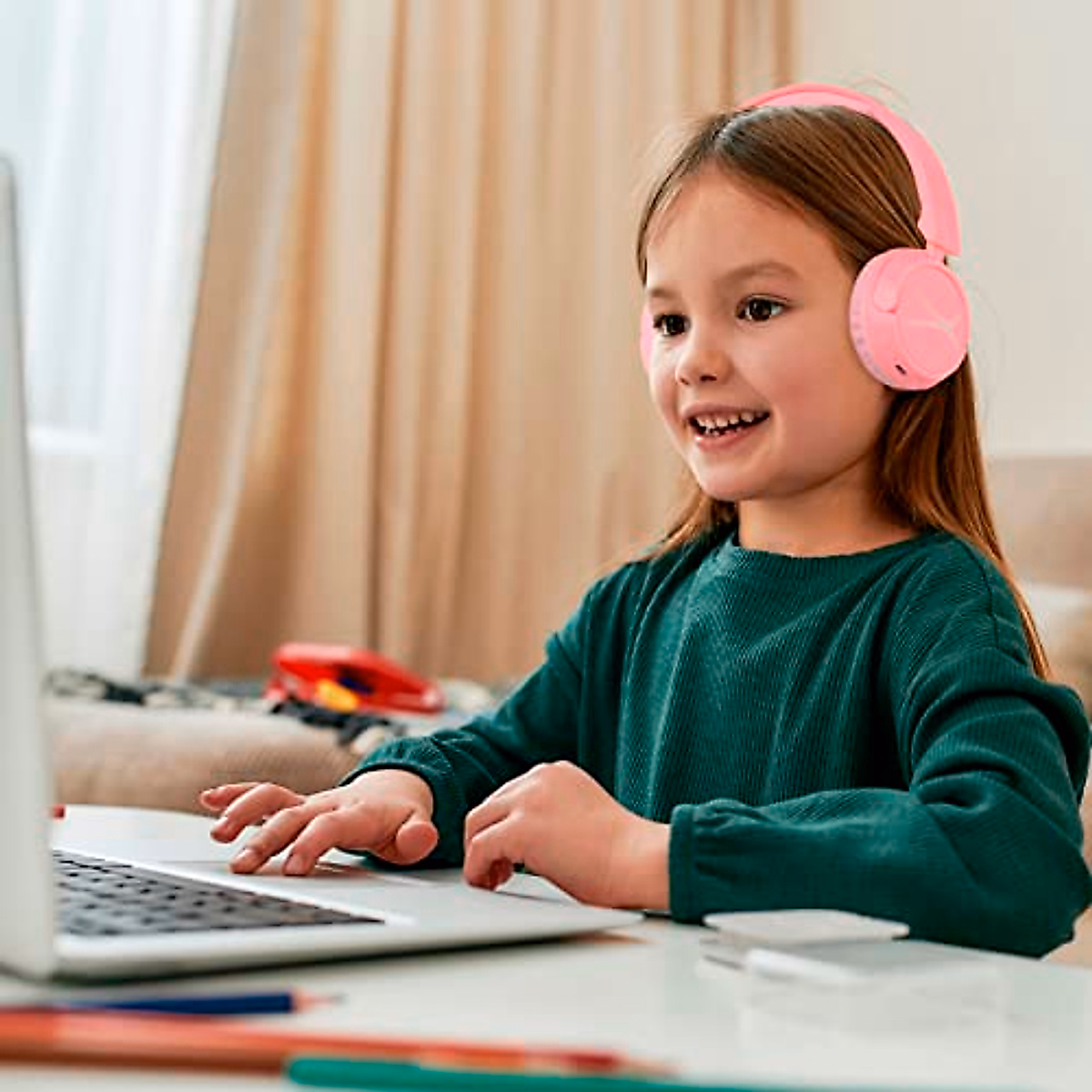 Altec Lansing Over The Ears Kids Headphones - Volume Limiting Technology for Developing Ears, Ages 6-9, Perfect for Learning from Home, Pink