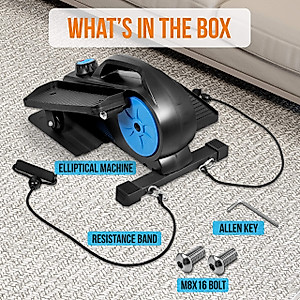 SereneLife Compact Ergonomic Seated Under Desk Exercise Elliptical Machine Mini Exerciser with 8 Resistance Level, Resistance Band LCD Monitor Home Office Leg Exercise Equipment for Seniors Adults