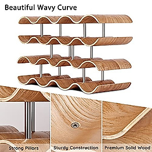 TRUDING Countertop Wine Rack - 14 Bottle Freestanding Wine Bottle Holder Stand - 4 Tier Wooden Wine Storage Rack - Wavy Wine Organizer for Cabinet Pantry Home Kitchen Bar