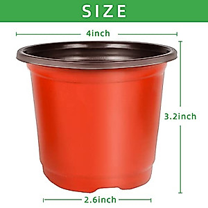 TDHDIKE 4" Small Plastic Plant Nursery Pot/Pots (100pcs) Seedlings Flower Plant Container (Red) Seed Starting Pots Indoor Outdoor, Come with 100pcs Plant Labels