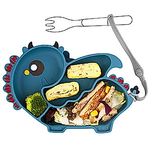 Qshare Toddler Plate, Portable Baby Plates for Toddlers and Kids, BPA-Free Strong Suction Plates for Toddlers, Dishwasher & Microwave Safe Silicone Placemat 9x6x1.5 inch Flydino-Lake Blue