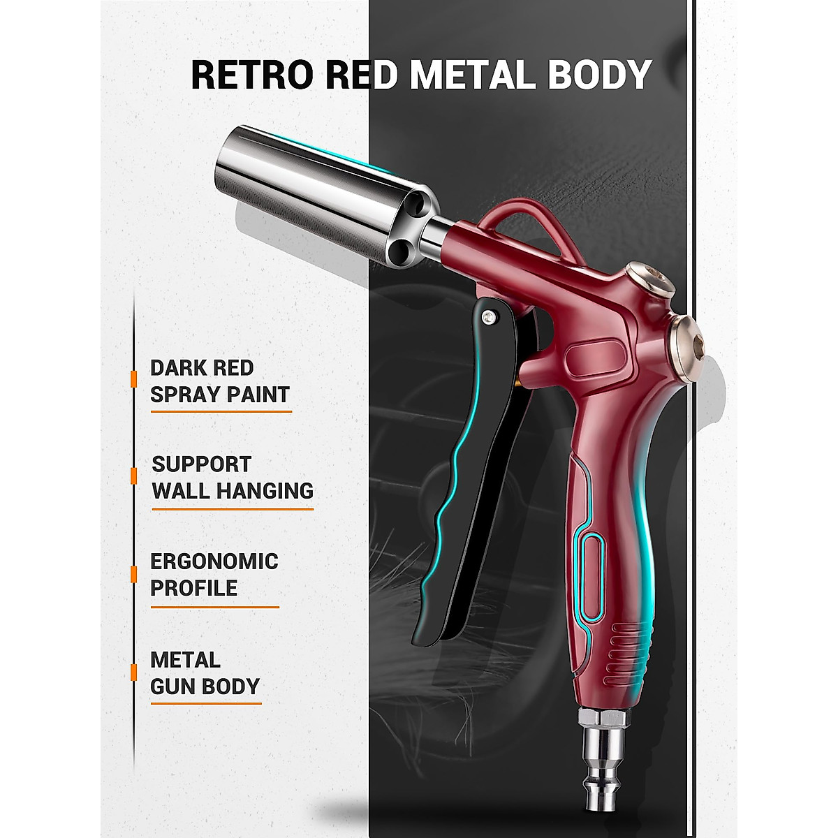 JASTIND Retro Red Air Blow Gun with Powerful Blast Air Nozzle, High Volume Air Blower Gun Kit w/4.9 Inch Steel Extension & 1/4" Quick Plug, Air Gun Air Compressor Attachments for Dust Clean