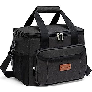 TOMULE Insulated Lunch Bag for Men Women - 24-Can Large Leakproof Lunch Box - Easy Clean Reusable Cooler Bag - Soft Lunch Kits with Shoulder Strap (15L, Black)