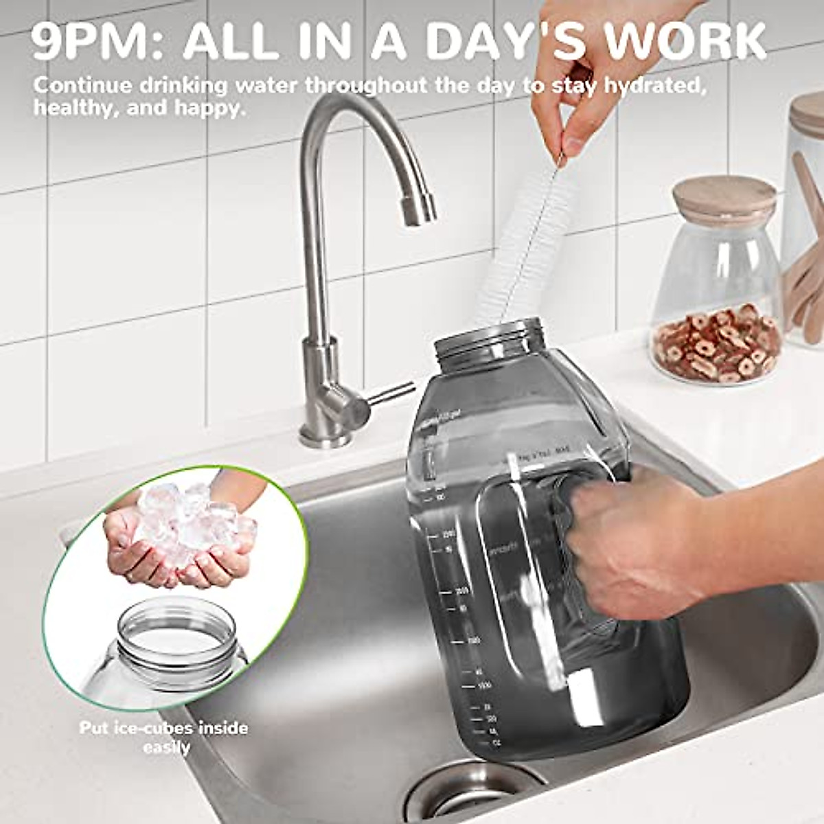 Diller bottle 1 Gallon Water Bottle with Time Marker, Large 128oz Water Bottle to Drink, Motivational Water Jug with handle for Gym Workout, BPA Free, Leak-Proof (Black)