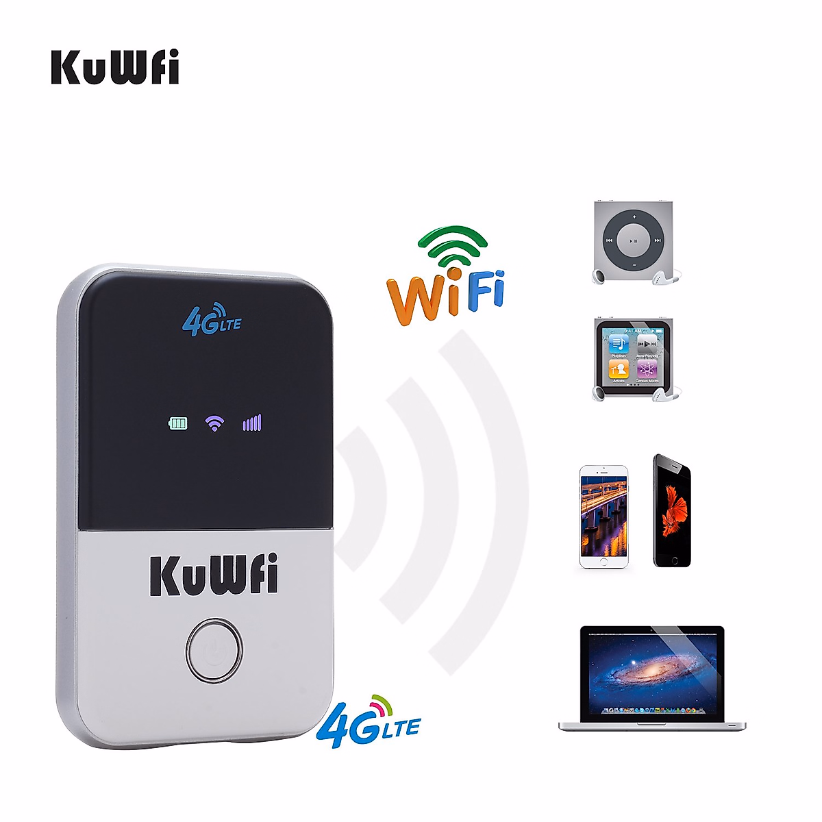 KuWFi 4G LTE Mobile WiFi Hotspot Unlocked Travel Partner Wireless 4G Router with SIM Card Slot Support B1/B3/B5/B7/B8/B20 in Europe Caribbean South America Africa