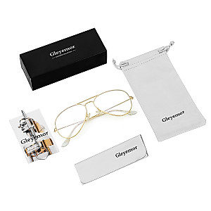 Classic Aviator Blue Light Glasses for Women Men, Metal Frame Clear Lens Eyeglasses (Gold)