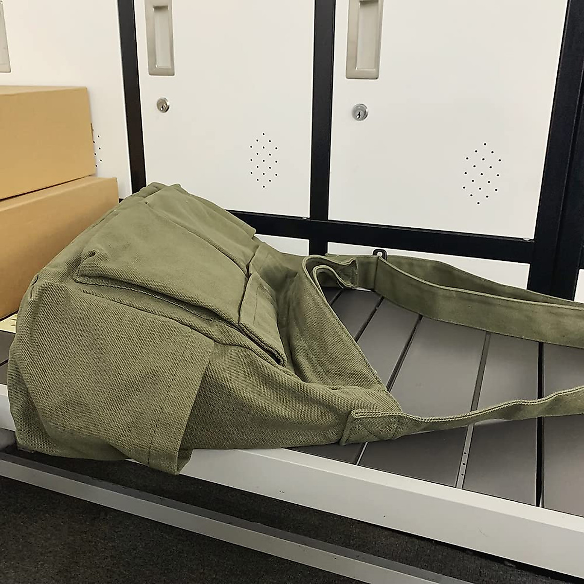 PRAGARI Canvas Messenger Bag Crossbody for Women Green Shoulder Aesthetic Laptop Tote Bag Hobo Large Cute School Travel Vintage Multiple Pockets