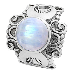 Sterling Silver Large Moonstone Victorian Triple Moon Goddess Ring Size 7