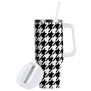 ZZXXB Black and White Houndstooth Insulated Stainless Steel Water Bottle with Handle and Straw Lid Double Walled Travel Mug 40 oz