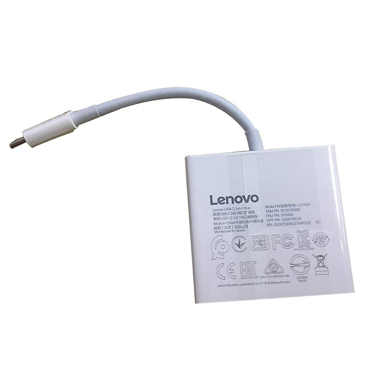 USB-C 3-in-1 Travel Hub, 4K HDMI, VGA, USB 3.0, Plug and Play, Only 0.08 lbs, GX90T33021, White