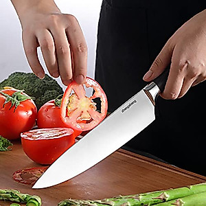 ZhengSheng 8 inches Chef Knife German Hign Carbon Stainless Steel Blade Kitchen Knife with Wooden handle and Sheath Ultra sharp Cooking Knife for Professional Use