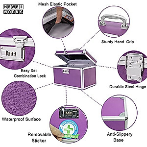Combination Locking Medicine Box with Portable Storage Case，12.2''x 7.2''x 7.6'', Childproof Medication Lock Organizer，Lockbox for Secure Cash, Jewelry, ID Documents (Purple/Medium)