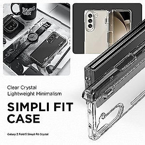 VRS DESIGN Phone Case for Galaxy Z Fold 5 5G Phone Case (2023)[Simpli Fit Crystal S], Premium Modern Slim Style Spring-Loaded Hinge Cover w/S Pen Compartment & Tempered Glass Screen Protector(Clear)