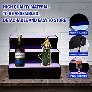 Ganggend 16 Inch 3-Step LED Lighted Liquor Bottle Display Shelf, LED Bar Shelves for Home/Commercial Bar Living Room Accessories and Decor Acrylic, Lighted Bottle Display with Remote & App Control