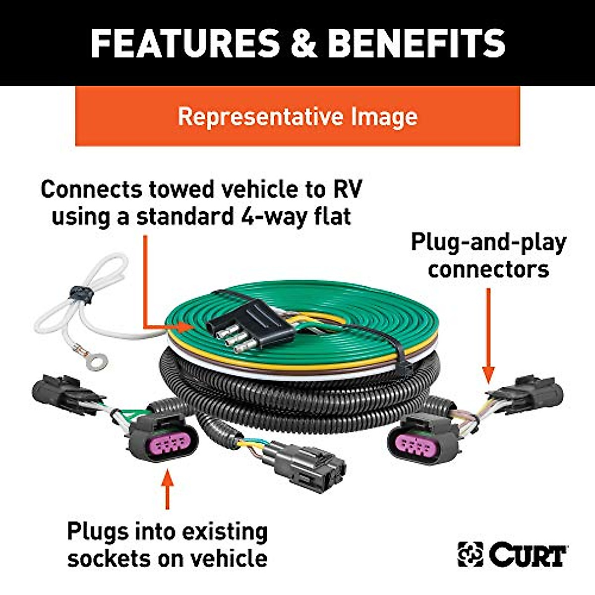 CURT 58963 Custom Towed-Vehicle RV Wiring Harness for Dinghy Towing, Fits Select Jeep Cherokee