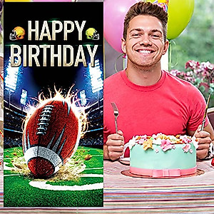 American Football Happy Birthday Banner Backdrop Rugby Players Sports Touchdown Theme Favors Supplies Flag Background Decor for Fan Man Boy 1st Birthday Baby Shower Party Decorations