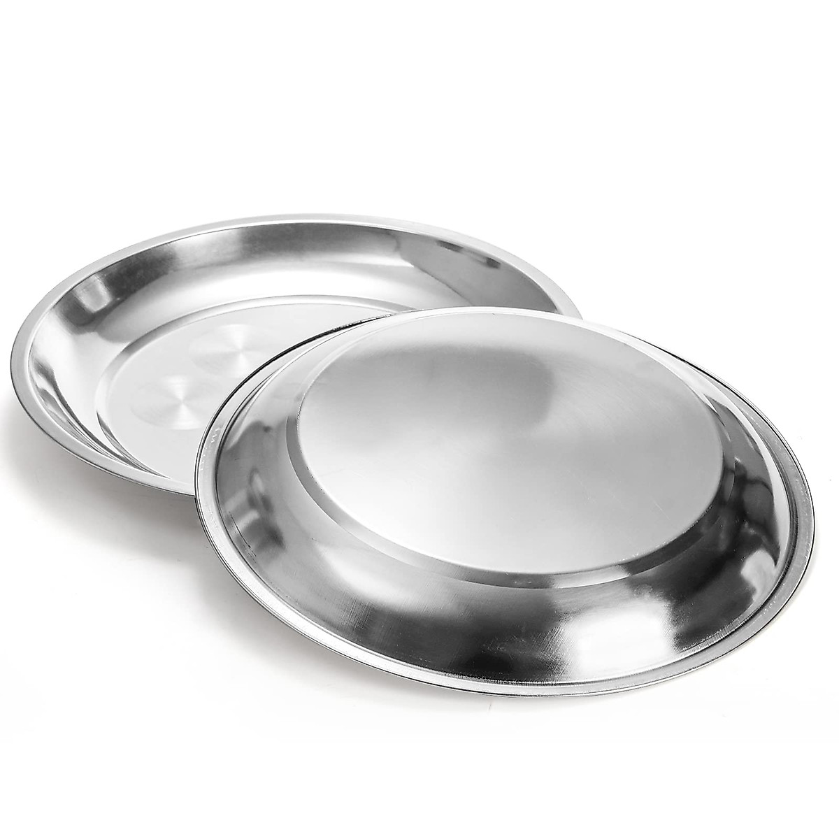 WUWEOT 10 Pack Stainless Steel Dinner Plates, 10" Round Kitchen Metal Dish Plates, Rust-Proof Camping Serving Plates for BBQ, Snack, Salad, Appetizer, Fruit, Cookies