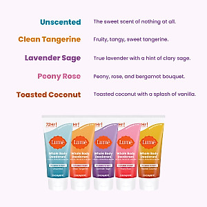 Lume Whole Body Deodorant 5 Pack Sampler - Invisible Cream Minis - 72 Hour Odor Control - Aluminum & Baking Soda Free (Clean Tangerine, Lavender Sage, Peony Rose, Toasted Coconut, Unscented)