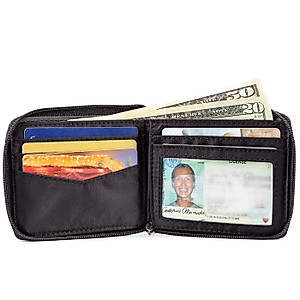 Big Skinny Men's Zippered Bi-Fold Slim Wallet, Holds Up to 25 Cards, Black