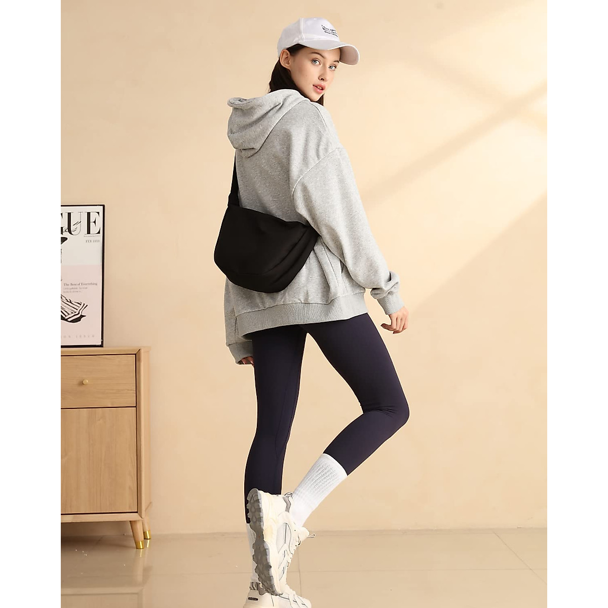 Small Sling Crossbody Bag for Women Men Trendy, Mini Crescent Bag with Adjustable Strap, 2 Zippers Lightweight Nylon Bag