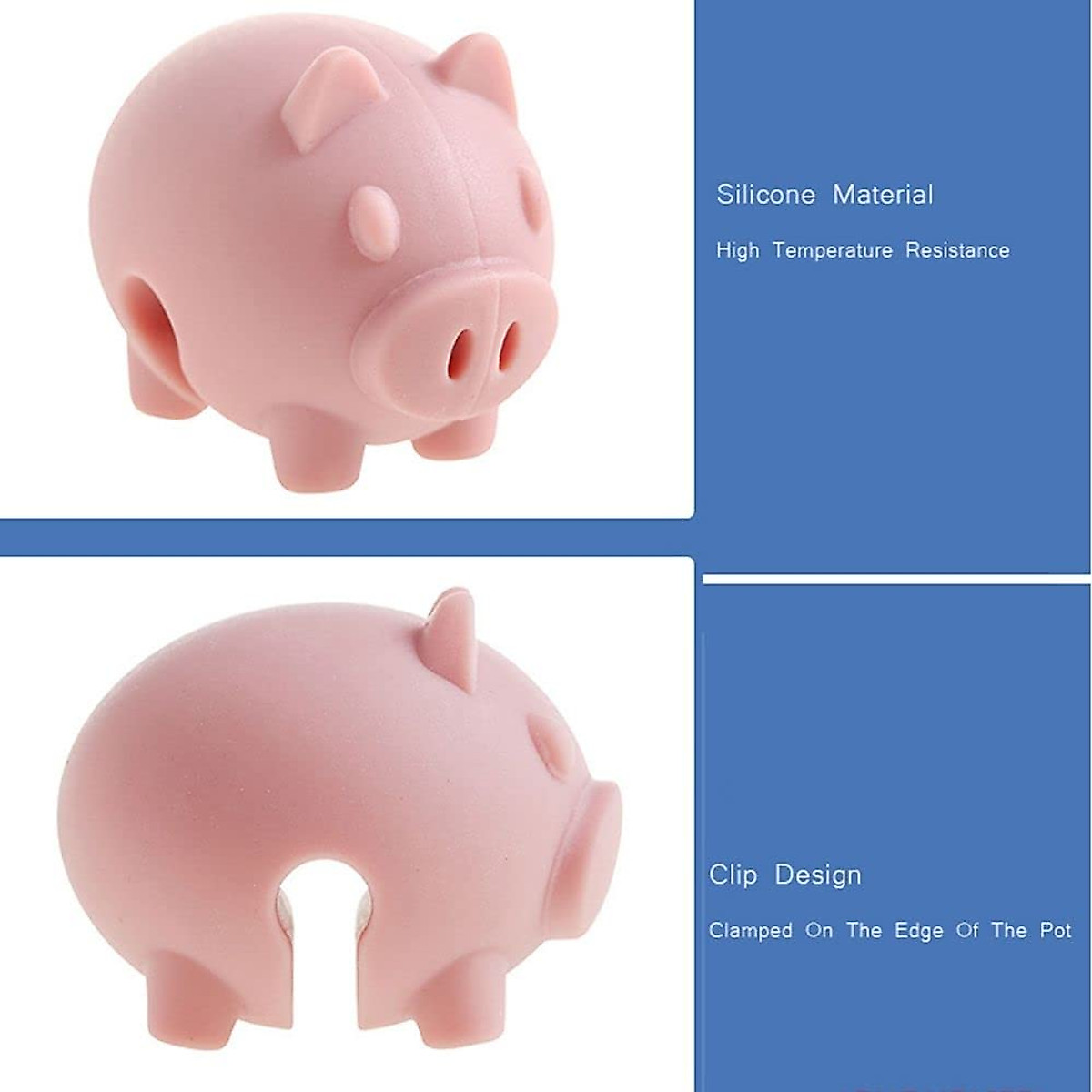 Cute Cartoon Silicone Pot Holder Pot Lid Holder Clips, Home Silicone Spill Stopper Overflow Tool(6pc-Pig)