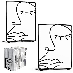 Book Ends Bookends for Shelves - Decorative Simple Design Bookends Non Skid Book Stoppers for Heavy Books CDs, Metal