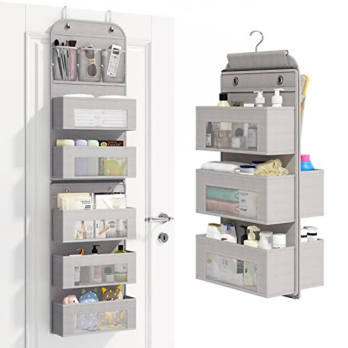 Fixwal Dual Sided Hanging Closet Organizer 6-Shelf Over The Door Organizer Separable Wall Mount Storage for Baby Nursery Bathroom College Dorm Kids Room Pantry Camper RV, Grey
