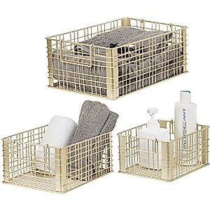MyGift Gold Wire Small Baskets for Organizing, Nesting Decorative Metal Storage Bin with Handles, Set of 3