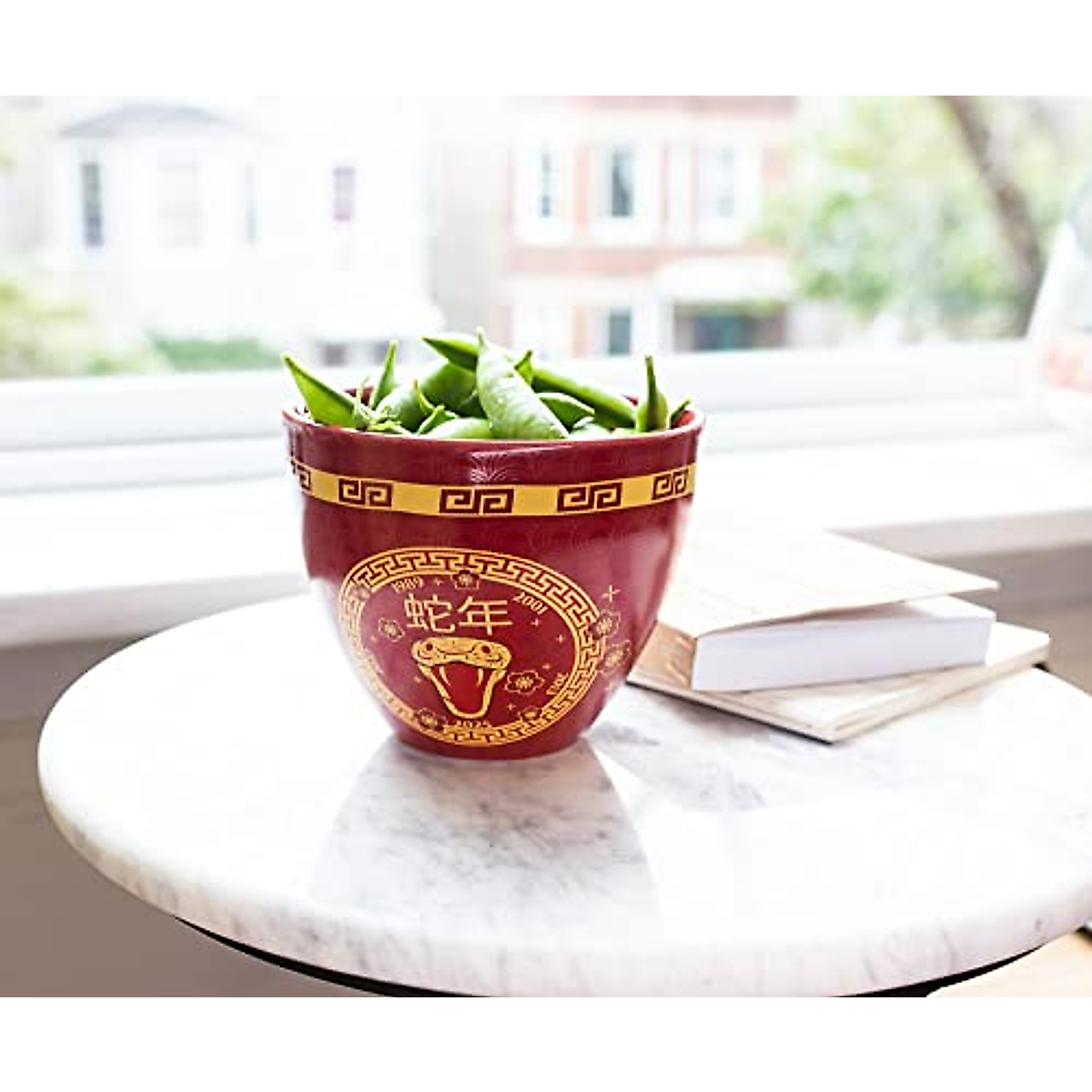 Boom Trendz Year Of The Snake Chinese Zodiac Ceramic Dinnerware Set Includes 16-Ounce Ramen Noodle Bowl Wooden Chopsticks Asian Food Dish Set Home & Kitchen Kawaii Lunar New Year Gifts, Red, One Size