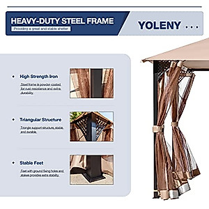 YOLENY 10'x12' Outdoor Canopy, Patio Gazebo with Mosquito Netting, Canopy Tent with Waterproof Double Roof Tops and Steel Frame, for Garden, Backyard,Parties, Deck